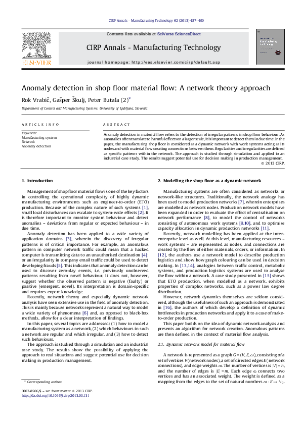 (PDF) Anomaly detection in shop floor material flow: A network theory approach