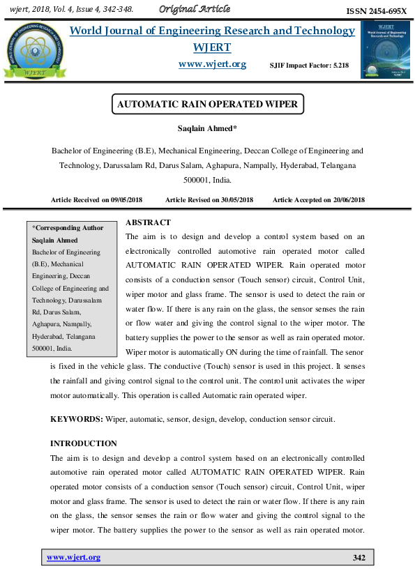(PDF) Automatic Rain Operated Wiper