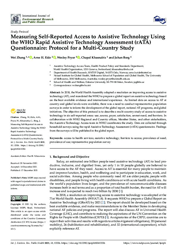 (PDF) Measuring Self-Reported Access to Assistive Technology Using the ...