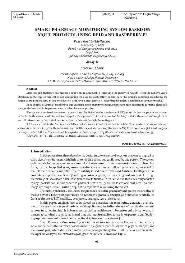 (PDF) Smart Pharmacy Monitoring System Based on MQTT Protocol Using ...