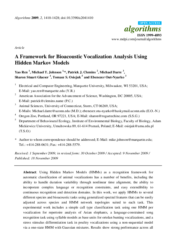 (PDF) Article A Framework for Bioacoustic Vocalization Analysis Using ...
