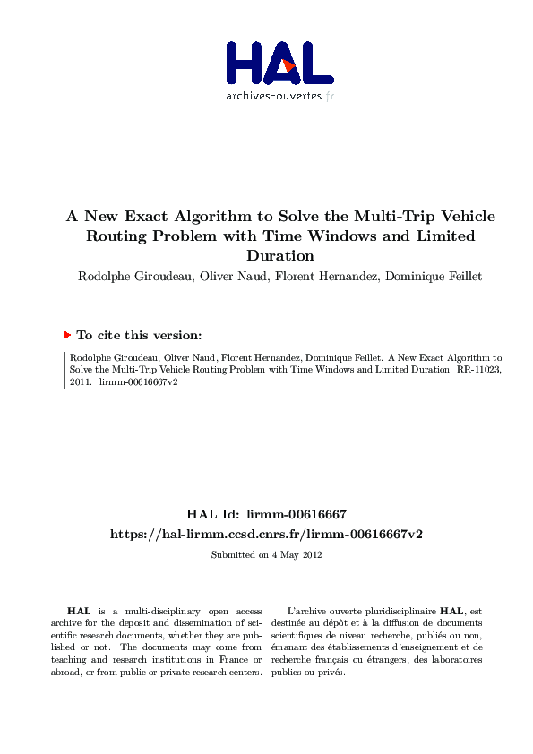 Pdf A New Exact Algorithm To Solve The Multi Trip Vehicle Routing Problem With Time Windows