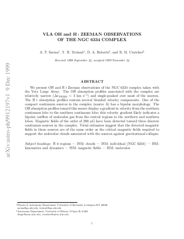 (PDF) VLA OH and HiZeeman Observations of the NGC 6334 Complex