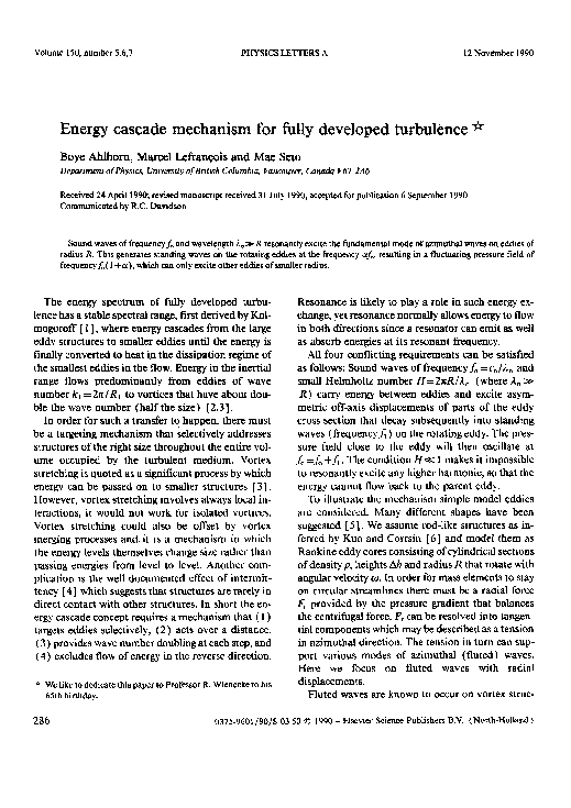 (PDF) Energy cascade mechanism for fully developed turbulence