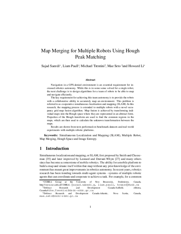 (PDF) Map merging for multiple robots using Hough peak matching