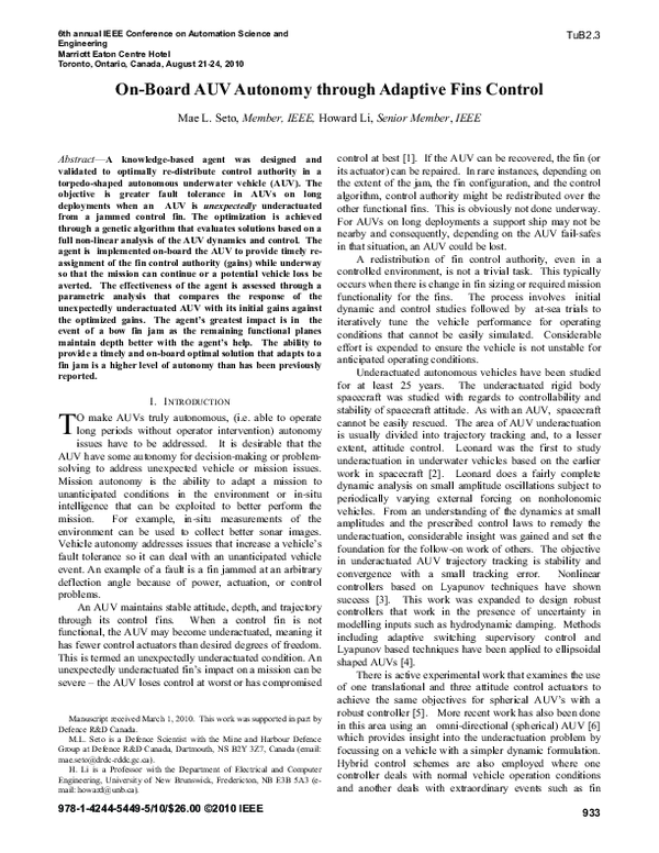 (PDF) On-board AUV autonomy through adaptive fins control