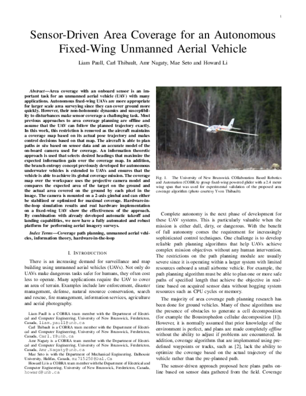 (PDF) Sensor-driven area coverage for an autonomous fixed-wing unmanned ...