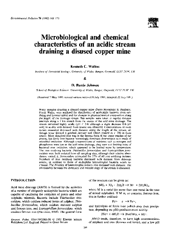 (PDF) Microbiological and chemical characteristics of an acidic stream ...