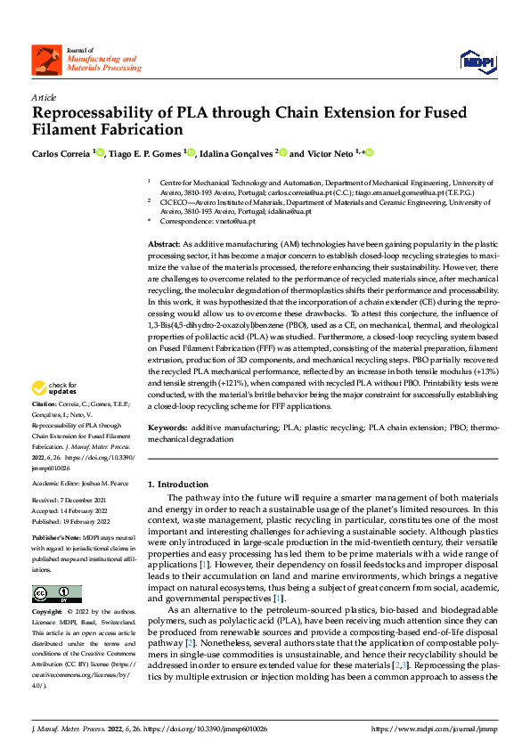 (PDF) Reprocessability of PLA through Chain Extension for Fused ...