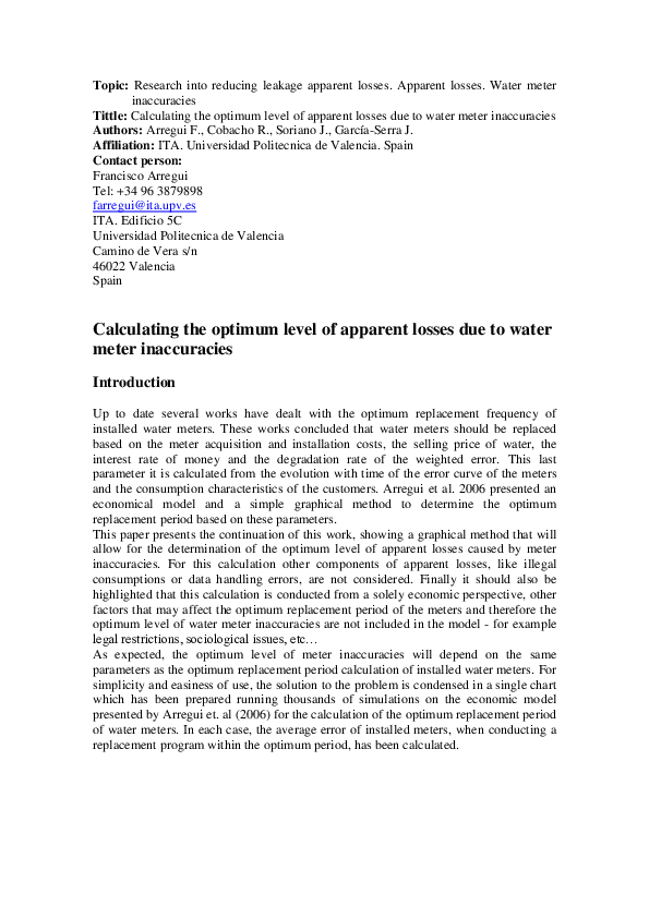 (PDF) Calculating the optimum level of apparent losses due to water ...