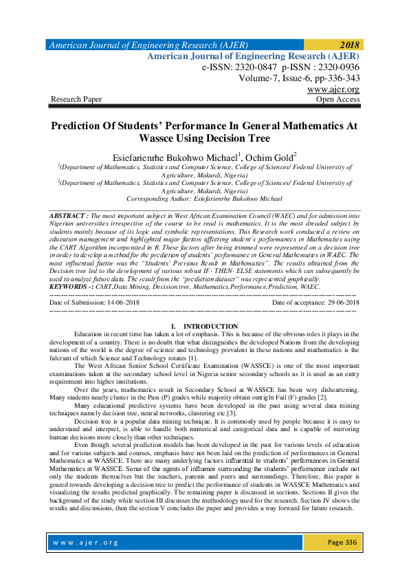 (PDF) Prediction Of Students' Performance In General Mathematics At ...