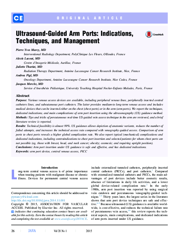 (PDF) Ultrasound-Guided Arm Ports: Indications, Techniques, and Management