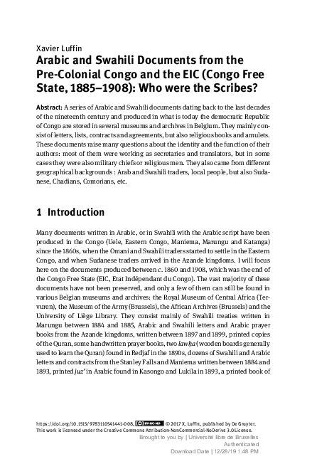 (PDF) Arabic and Swahili Documents from the Pre-Colonial Congo and the ...