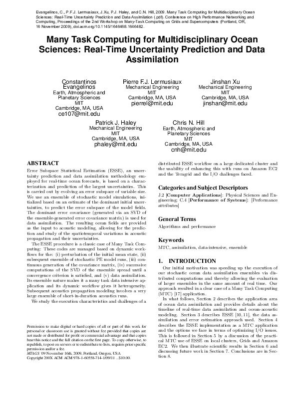 Pdf Many Task Computing For Multidisciplinary Ocean Sciences Pierre Lermusiaux