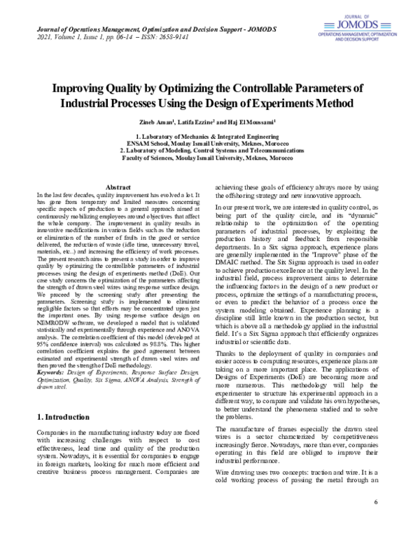 (PDF) Improving Quality by Optimizing the Controllable Parameters of Industrial Processes Using ...