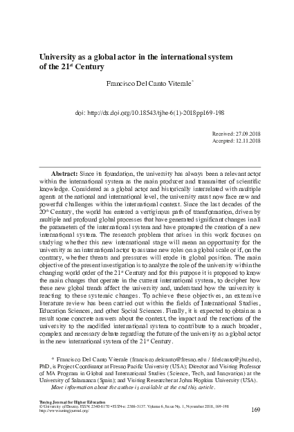 (PDF) University as a global actor in the international system of the ...