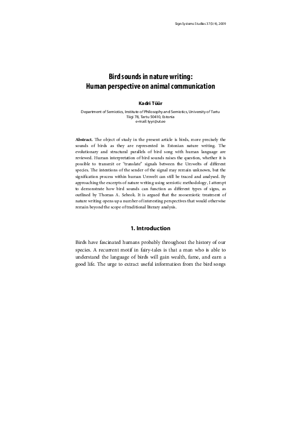 (PDF) Bird sounds in nature writing: Human perspective on animal ...