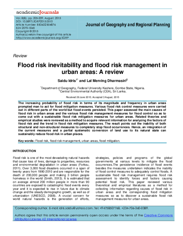 (PDF) Flood risk inevitability and flood risk management in urban areas ...