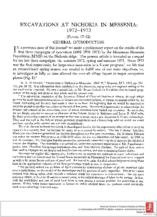 (PDF) Excavations at Nichoria in Messenia: 1972-1973