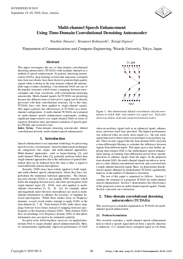 (PDF) Multi-Channel Speech Enhancement Using Time-Domain Convolutional Denoising Autoencoder
