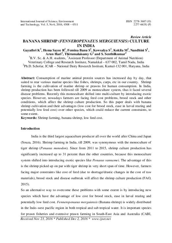 (PDF) Banana Shrimp ( Fenneropenaeus Merguiensis ) Culture in India