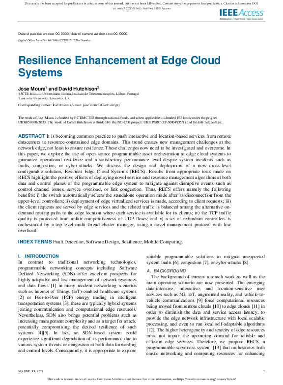 (PDF) Resilience Enhancement at Edge Cloud Systems