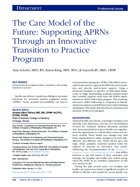 (PDF) The Care Model of the Future: Supporting APRNs Through an ...