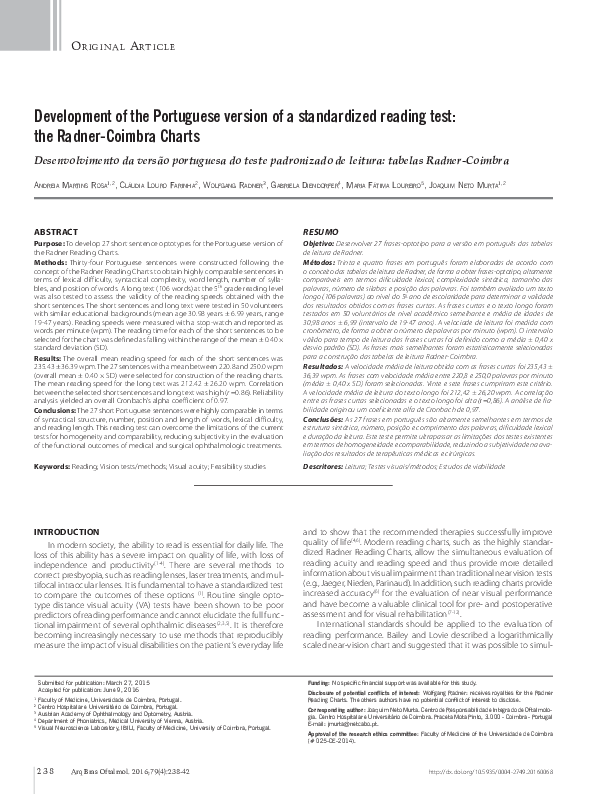 (PDF) Development of the Portuguese version of a standardized reading ...