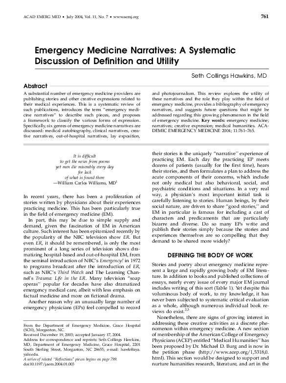 (PDF) Emergency Medicine Narratives: A Systematic Discussion of ...
