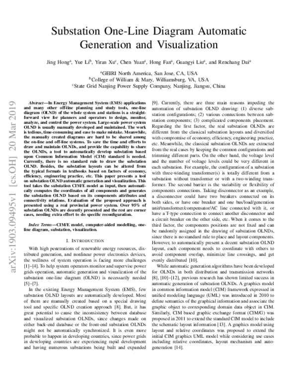 (PDF) Substation One-Line Diagram Automatic Generation and Visualization