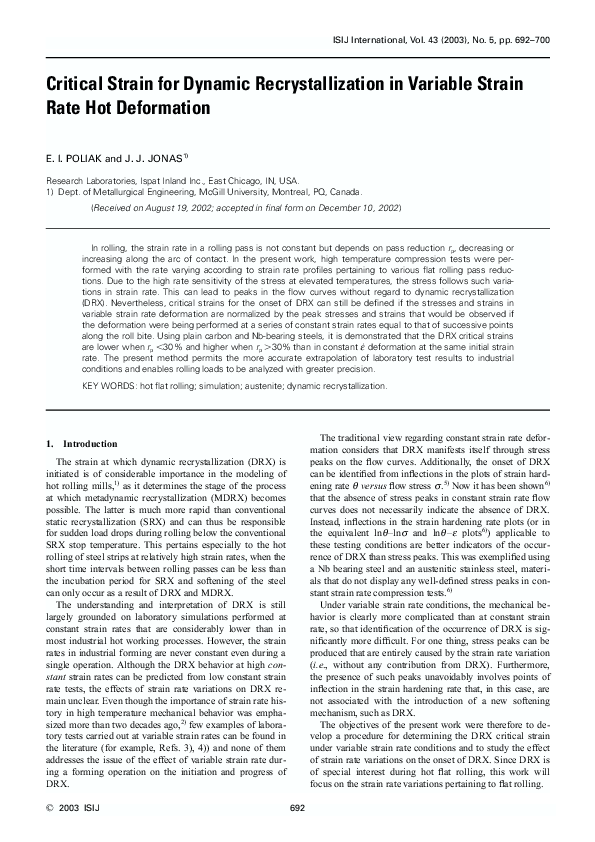 (PDF) Critical Strain for Dynamic Recrystallization in Variable Strain ...