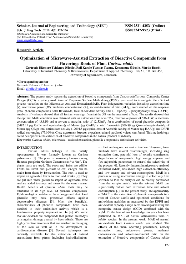 (PDF) Optimization of Microwave-Assisted Extraction of Bioactive Compounds from Flavorings Roots ...