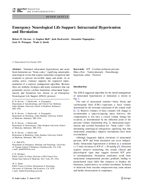 (PDF) Emergency Neurological Life Support: Intracranial Hypertension ...