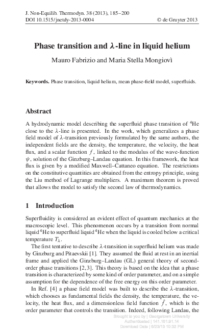 (PDF) Phase transition and λ-line in liquid helium