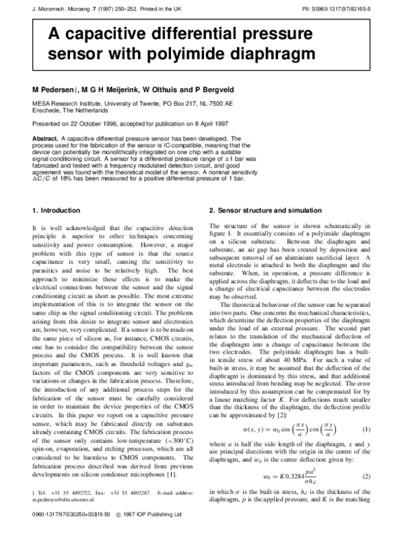 (PDF) A capacitive differential pressure sensor with polyimide diaphragm