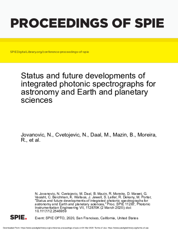 (PDF) Status and future developments of integrated photonic ...