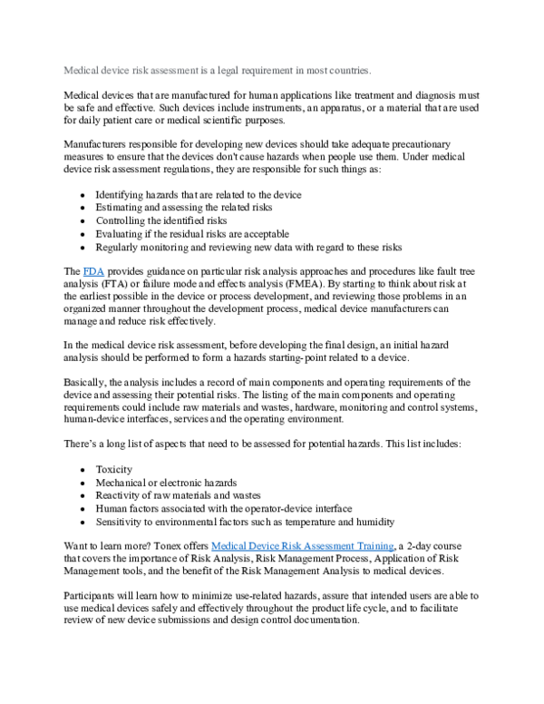 (DOC) Medical Device Risk Assessment: Analyze, Evaluate, Control and ...