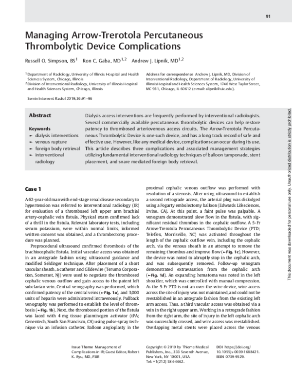 (PDF) Managing Arrow-Trerotola Percutaneous Thrombolytic Device ...