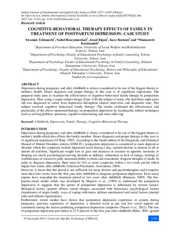 (PDF) Cognitive-Behavioral Therapy Effects of Family in Treatment of ...
