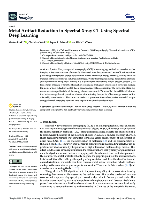 (PDF) Metal Artifact Reduction in Spectral X-ray CT Using Spectral Deep Learning