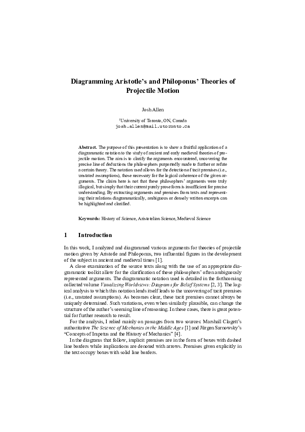 (PDF) Diagramming Aristotle’s and Philoponus’ Theories of Projectile Motion