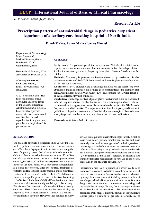 (PDF) Prescription pattern of antimicrobial drugs in pediatrics ...