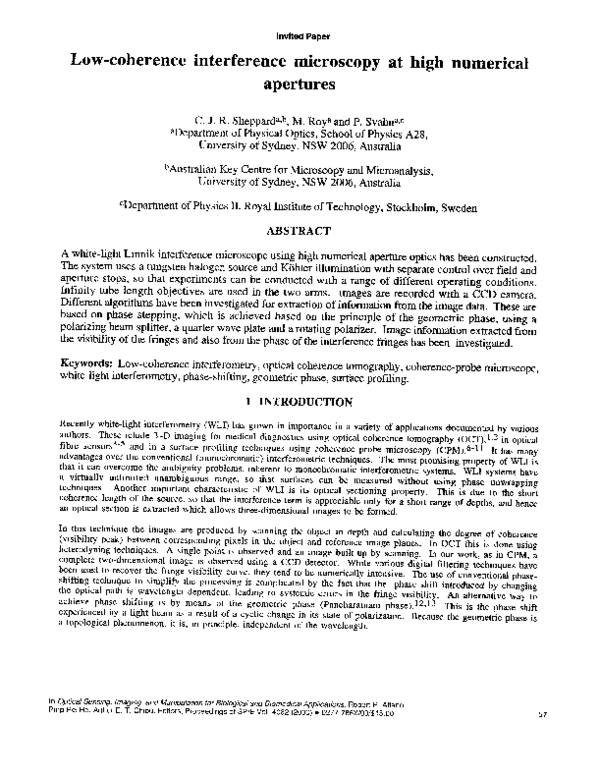 (PDF) Low-coherence interference microscopy at high numerical apertures