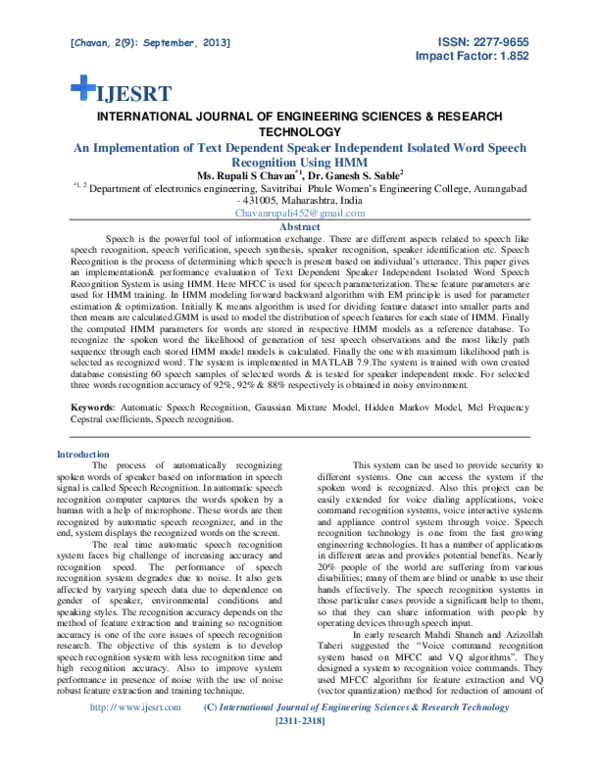 (PDF) TECHNOLOGY An Implementation of Text Dependent Speaker Independent Isolated Word Speech ...