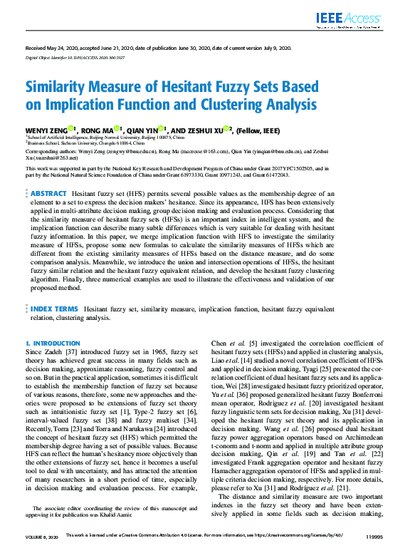 (PDF) Similarity Measure of Hesitant Fuzzy Sets Based on Implication ...