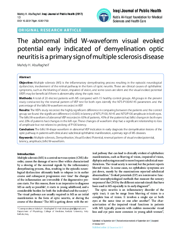 (PDF) The abnormal bifid W-waveform visual evoked potential early ...
