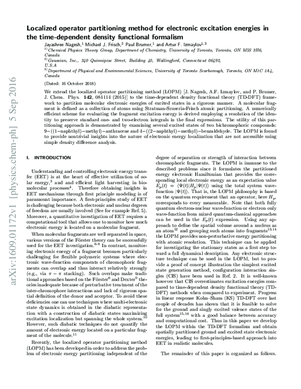 (PDF) Localized operator partitioning method for electronic excitation energies in the time ...