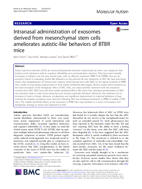 (PDF) Intranasal administration of exosomes derived from mesenchymal ...