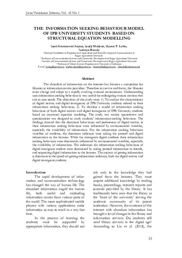 (PDF) The Information Seeking Behaviour Model of Ipb University ...