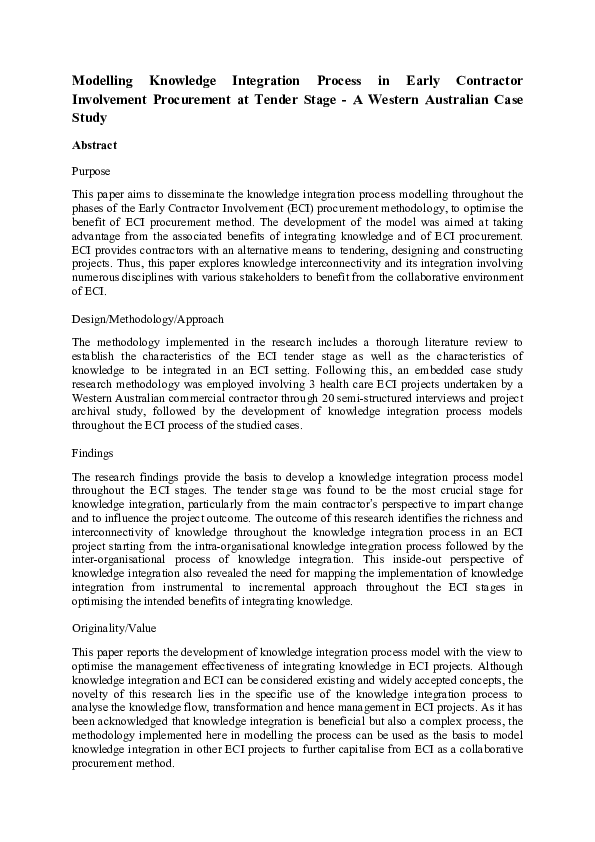 (PDF) Modelling knowledge integration process in early contractor ...